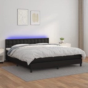 Box spring postel s matrací a LED černá 180x200 cm umělá kůže 3134237