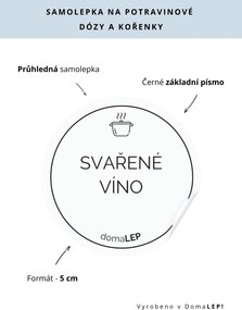 Samolepka na kořenky SVAŘENÉ VÍNO průhledná 5 cm základní písmo