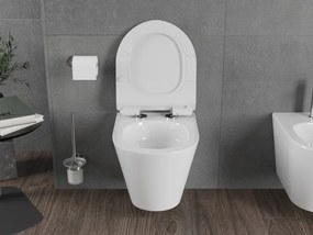 Mexen Rico, závěsná WC mísa 490x360x370 mm, Rimless Tornádo + WC sedátko z duroplastu, bílá lesklá, 30720100T