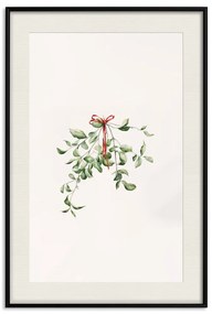 Plakát Vánoční jmelí - ilustrace větvičky převázané červenou stuhou