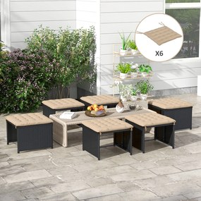 Outsunny Sada 6 zahradních polštářů na židle, prošívané venkovní polštáře, vysoký komfort, dim. 40D x 40Š cm Khaki | Aosom