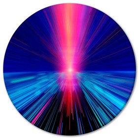 Kulatý obraz Rychlost světla - dynamická kompozice v modrých a purpurových barvách