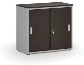 Kancelářská skříň se zasouvacími dveřmi PRIMO GRAY, 740 x 800 x 420 mm, šedá/wenge
