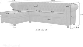Askont Chesterfield Oxford Recamira: Rohová sedací souprava