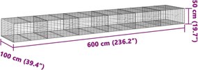 Gabionový koš s víkem 600 x 100 x 50 cm pozinkované železo 3295183