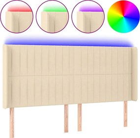 Čelo postele s LED krémové 203 x 16 x 118/128 cm textil 3124313