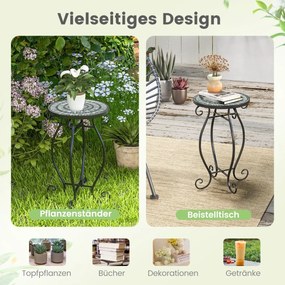 Costway Kulatý odkládací stolek z kovu a keramiky ∅ na balkón, terasu, zahradu