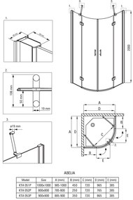 Deante Abelia, čtvrtkruhový sprchový kout s výklopnými dveřmi 80x80 cm, výška 200cm, 6mm čiré sklo s ActiveCover, chromový profil, KTA_052P