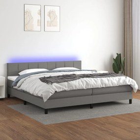 Box spring postel s matrací a LED tmavě šedá 200x200 cm textil
