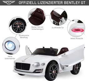 HOMCOM Dětské elektrické autíčko Bentley GT v licenci s dálkovým ovládáním, 2 x 390 motorů, bílé, 108 x 60 x 43 cm, pro děti | Aosom.de