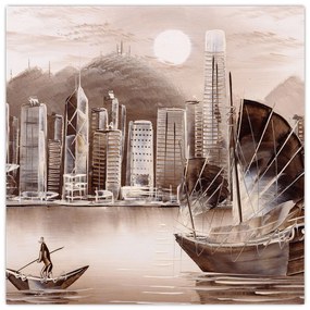 Obraz - Victoria Harbor, Hong Kong, sépiový efekt (30x30 cm)