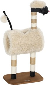 Škrabadlo PawHut 98 cm, strom pro kočky se škrabadlem, tunelem, míčkem na hraní, škrabadlo pro kočky v designu ovce, pro kočky do 5 kg, světle hnědé …