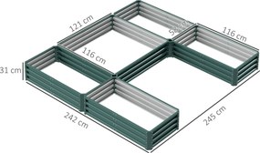 Outsunny Modulární ocelová zahradní čtvercová nádobka na zeleninu, sada 5 květináčů pro zeleninu, rostliny, květiny, rozměry 245L x 242W x 31H cm, ze…