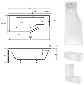 Besco Integra akrylátová vana s trojdílnou zástěnou Délka vany: 150cm, Orientace: Pravá