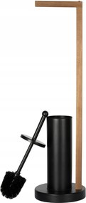Erga Aurora Black, toaletní WC kartáč s dřevěným držákem na WC papír na postavení 19x19x72,5 cm, hnědá-černá, ERG-SEP-1004SEPSTLUNA