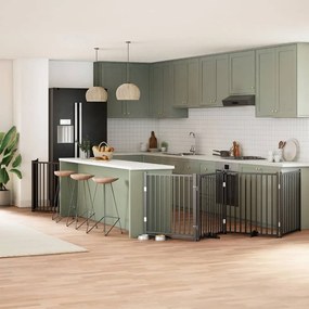 Zábrana pro psy s dvířky skládací 8 panelů černá 640 cm topol 3155742