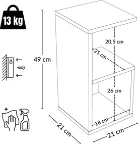 Odkládací stolek KODA, 21 x 21 x 49 cm, hnědý