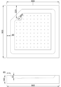 Mexen RIO - Čtvercová sprchová vanička 90x90x14 cm + chromový sifon, bílá, 45109090