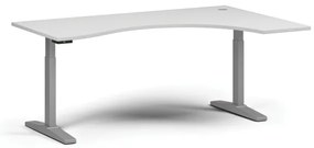 Výškově nastavitelný stůl, elektrický, 675-1325 mm, ergonomický pravý, deska 1800x1200 mm, šedá podnož, bílá