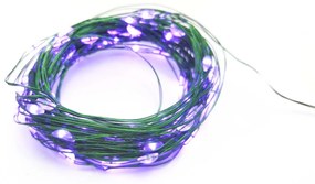 Vánoční mikro řetěz, fialová, 10m, 100 LED, zelený kabel, na baterie