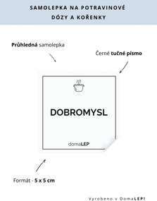 Samolepka na kořenky DOBROMYSL průhledná 5 × 5 cm tučné písmo