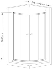 Aqualine ARLETA čtvrtkruhová sprchová zástěna 900x900mm, čiré sklo HLS900Y