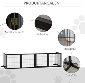 PawHut Bezpečnostní branka PawHut, zábrana pro psy, bezpečnostní branka, branka pro psy, bezpečnostní dveře, obousměrně skládací, borovicové dřevo, 4…