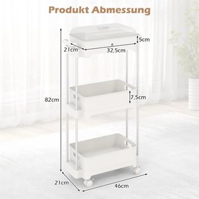 Costway 3 Tier Rolling Cart Multifunkční úložný vozík s odnímatelným krytem