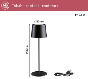 Paulmann 76996 Gilo, černá lampička na baterii, 2,8W LED 2700K dotykové ovládání, výška 35cm, IP44