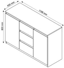 Komoda se 3 zásuvkami Carlos, dub artisan, 120 cm