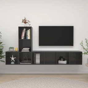 3dílný set TV skříněk šedý s vysokým leskem kompozitní dřevo