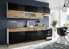 Casarredo - Komfort nábytek Kuchyňská linka KORAL 280 cm, wotan/černý lesk