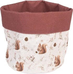 Béžový látkový košík na pečivo s veverkami Tiny Squirrel - Ø 15*16 cm