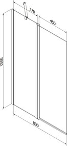 Mexen Flip, 1-křídlová vanová zástěna 80 x 150 cm, 6 mm čiré sklo-černý vzor, černý profil, 894-080-101-70-70