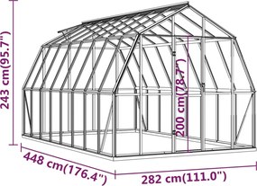 vidaXL Skleník s podkladovým rámem antracitový 12,63 m² hliník [3098020]