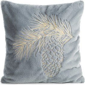 CHLUPATÝ VÁNOČNÍ DEKORAČNÍ POVLAK NA POLŠTÁŘ PINE 45X45 CM ŠEDOMODRÝ