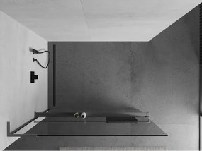 Mexen Kioto+ L, sprchová zástěna Walk-In s poličkou a věšákem 100 x 200 cm, 8mm čiré sklo, grafitový profil, 800-100-123-66-00