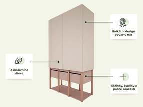 Dětská šatní skříň se šuplíky, tyčí a policemi TWEENS korálová