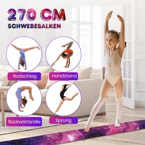 Costway 270 cm kladina dětská kladina skládací gymnastická kladina s – fialová