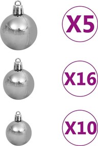 vidaXL 120dílná sada vánočních koulí se špicí a 300 LED zlatá a bronz [330100] Barva: Bílo-šedá