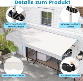Costway 400 cm balkónová markýza bez vrtání s ruční klikou, výškově nastavitelná