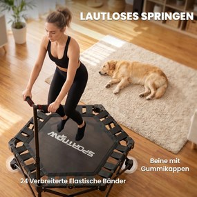 SPORTNOW Fitness trampolína s nastavitelnou T-rukojetí, skládací, taška na přenášení, nosnost 120 kg, ocel, plast, černá barva