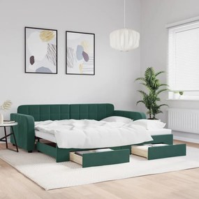Válenda s přistýlkou a zásuvkami tmavě zelená 90 x 200 cm samet 3196979