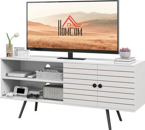 HOMCOM TV stolek do obývacího pokoje pro TV do 65 palců, moderní TV stolek se 2 otevřenými policemi a 1 nastavovací policí 145x38x65 cm Bílý | Aosom