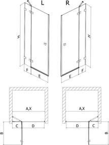 Mexen Lunar, výklopné sprchové dveře levé 120 cm, čiré sklo, zlatý profil, 834-120-000-50-00-L