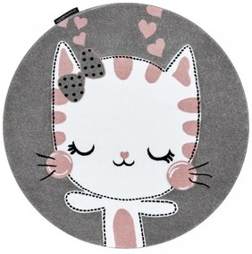 Hans Home | Dětský kusový koberec Petit Kitty cat grey kruh - 120x120 (průměr) kruh
