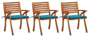 Zahradní jídelní židle s poduškami 3 ks masivní akáciové dřevo,  3060793