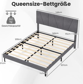 Costway Rám manželské postele s výškově nastavitelným geometrickým rámem čela