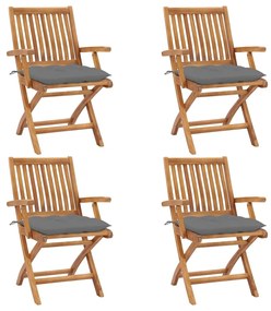 Skládací zahradní židle s poduškami 4 ks masivní teak,  3072739