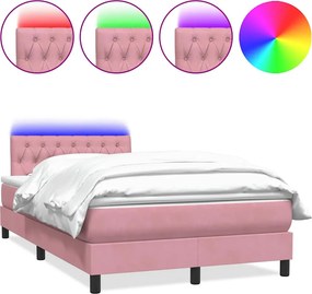 Box spring postel s matrací a LED růžová 120x220 cm samet 3317216
